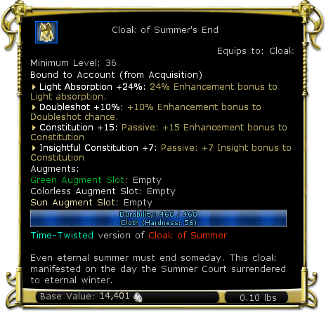 Item:Cloak of Summer's End (level 36) - DDO wiki