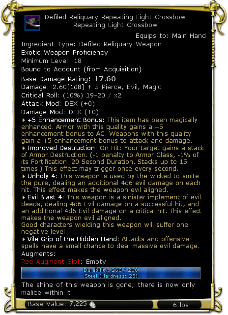Item:Defiled Reliquary Repeating Light Crossbow - DDO wiki