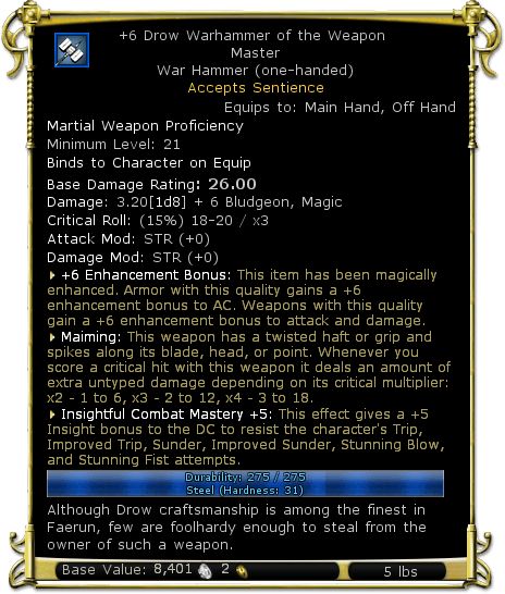 Item:Drow Warhammer of the Weapon Master - DDO wiki