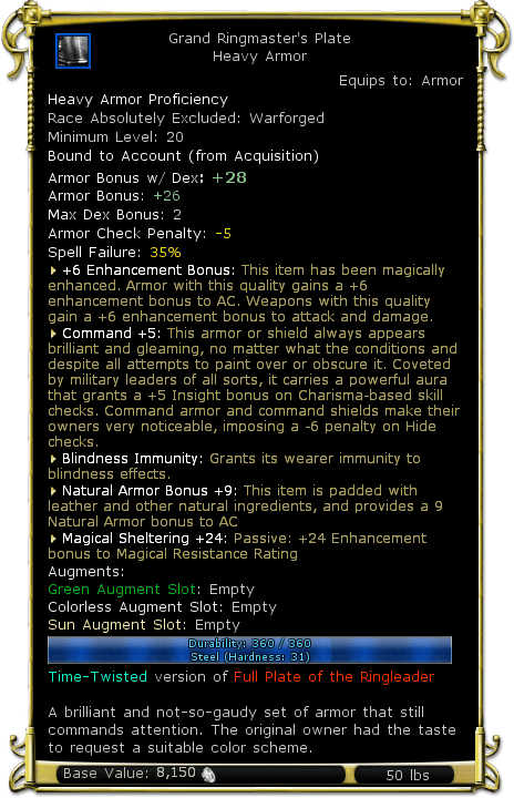 Item:Grand Ringmaster's Plate (level 20) - DDO wiki