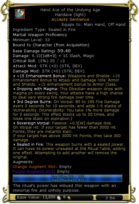 Item:Hand Axe of the Undying Age - DDO wiki