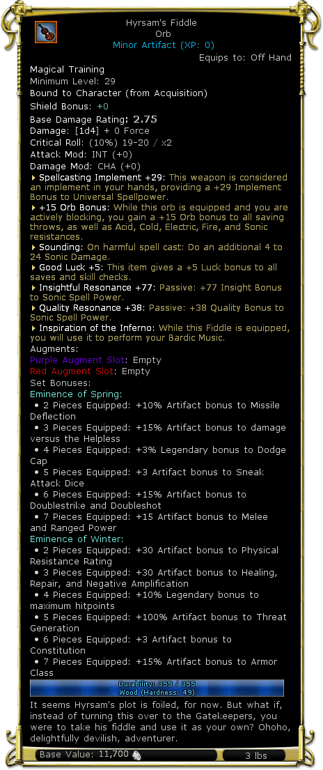 Item:Hyrsam's Fiddle - DDO wiki