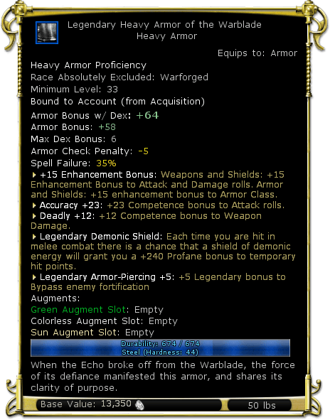 Item:Legendary Heavy Armor of the Warblade - DDO wiki