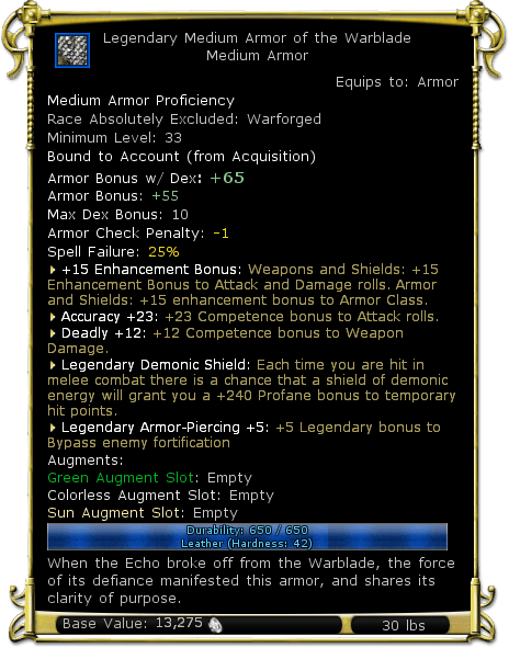 Item:Legendary Medium Armor of the Warblade - DDO wiki