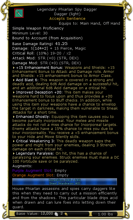 Item:Legendary Phiarlan Spy Dagger - DDO wiki