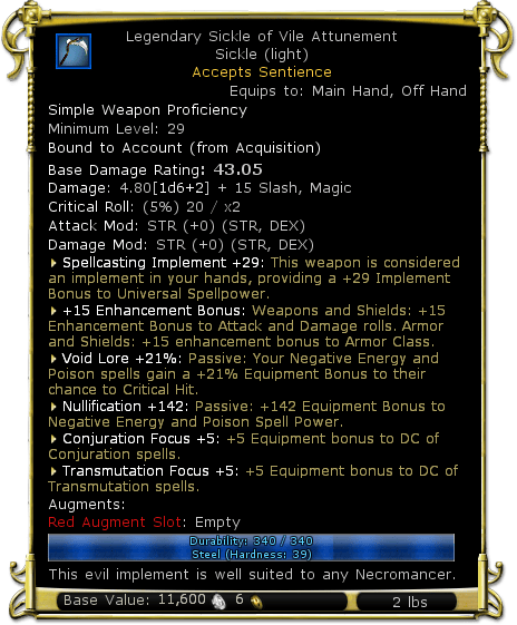Item:Legendary Sickle of Vile Attunement - DDO wiki