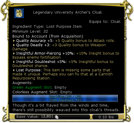 Item:Legendary University Archer's Cloak - DDO wiki