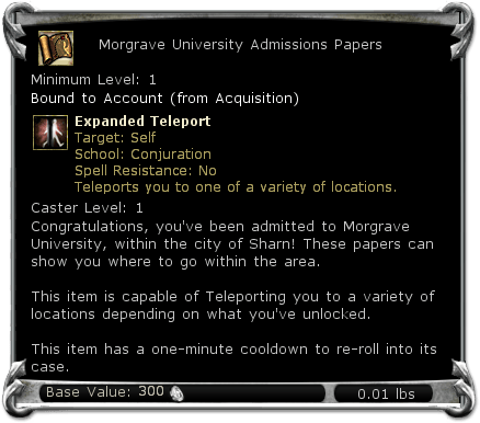 Item:Morgrave University Admission Papers - DDO wiki