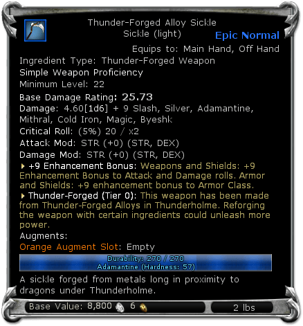 Item:Thunder-Forged Alloy Sickle - DDO wiki