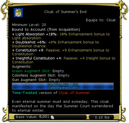 Item:Cloak of Summer's End (level 20) - DDO wiki
