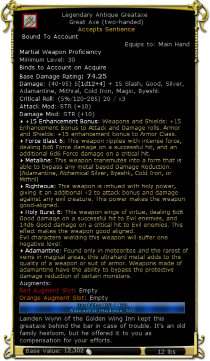 Item:Legendary Antique Greataxe - DDO wiki