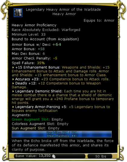 Item:Legendary Heavy Armor of the Warblade - DDO wiki