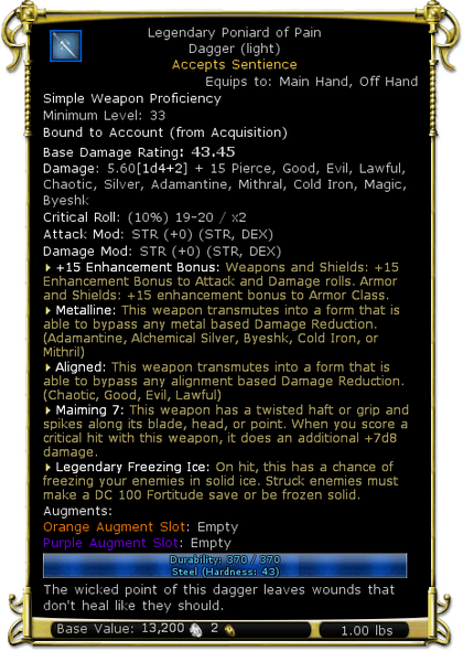 Item:Legendary Poniard of Pain - DDO wiki